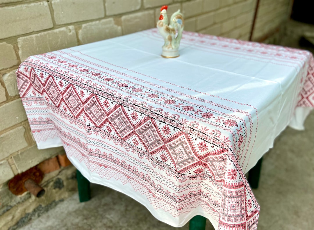Easter Ukrainian White Tablecloth, Ukraine Folk Ornament Linens, Summer ...