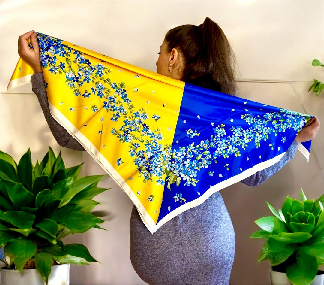 Ukrainian Flag Scarf Women’s Square Shawl, Yellow Blue Satin, Ukraine ...