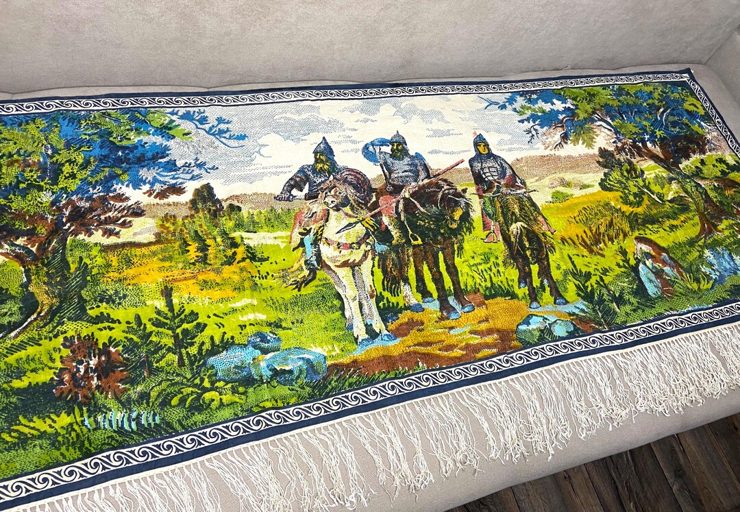 60s Germanic Tapestry Three Heroes Bogatyrya, Russian Fairy Tale, GDR ...