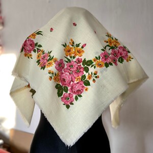 Ukrainian Vintage Beige Cotton Bandana Russian Floral Slavic Floral ...