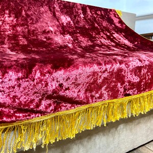 60s Soviet Plush Red Velvet Tablecloth With Fringe, Vintage Velour ...