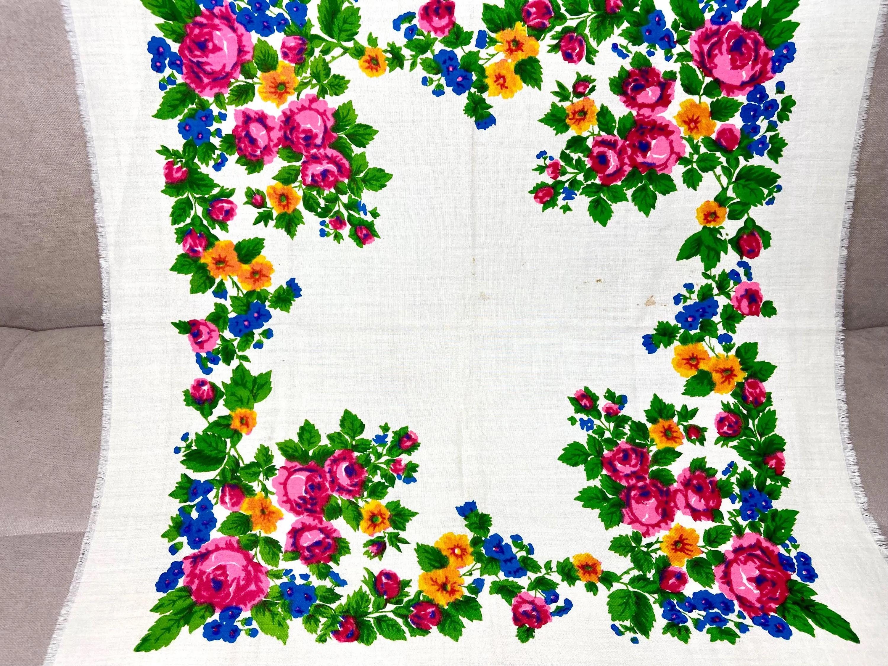 Ukrainian Retro White Wool Bandana, Russian Boho Head Scarf Top, Polish ...