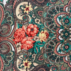 Pavlovo Posad Floral Beige Scarf, Russian Female Fringed Shawl, Slavic ...