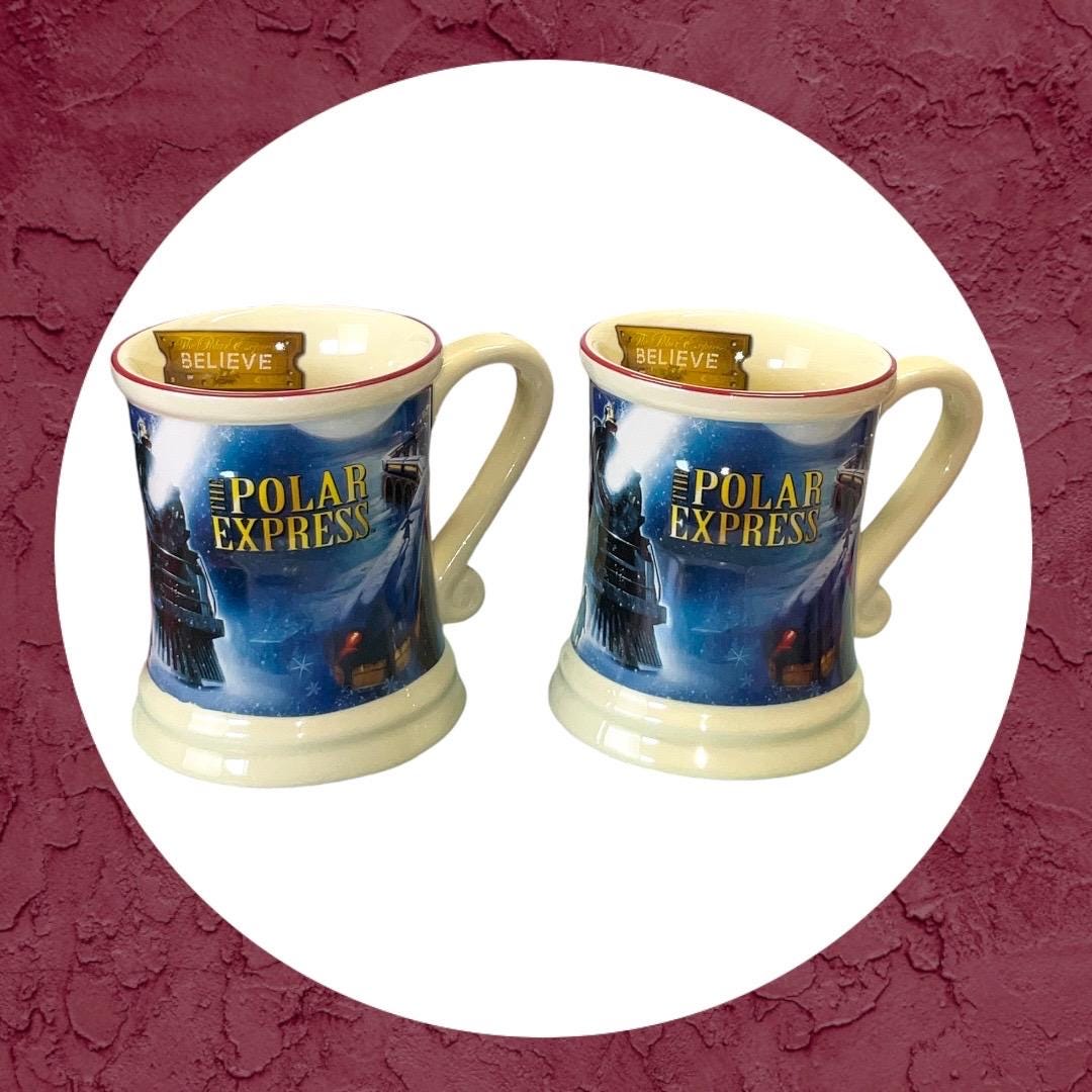 2 Polar Express Golden Ticket Believe Train Coffee Cups Hot Chocolate ...