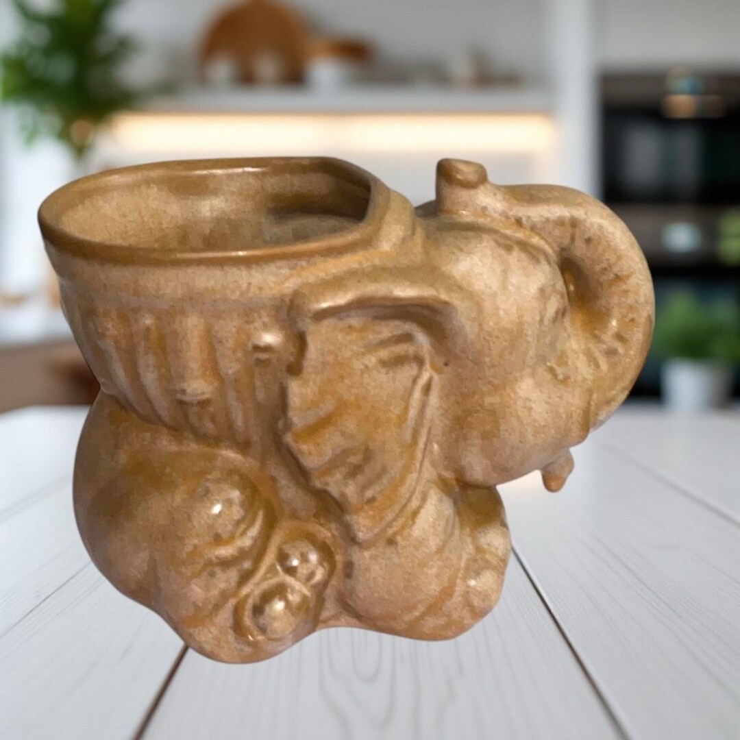 Vintage Frankoma Art Pottery Brown Sitting Elephant Planter 390 - Etsy