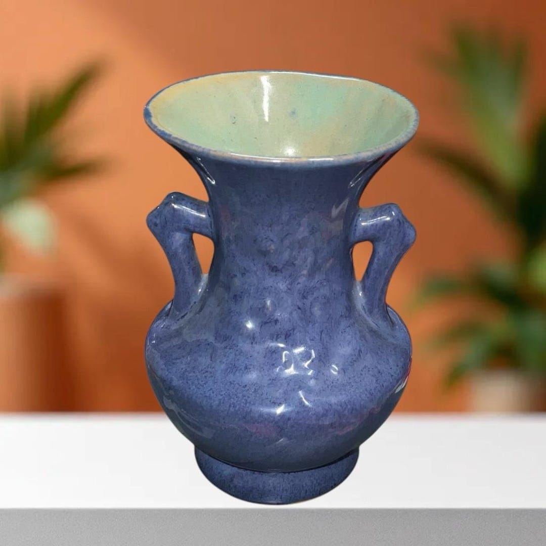Dryden Terracotta Pottery Blue Embossed Flower/bud Vase W Handles ...