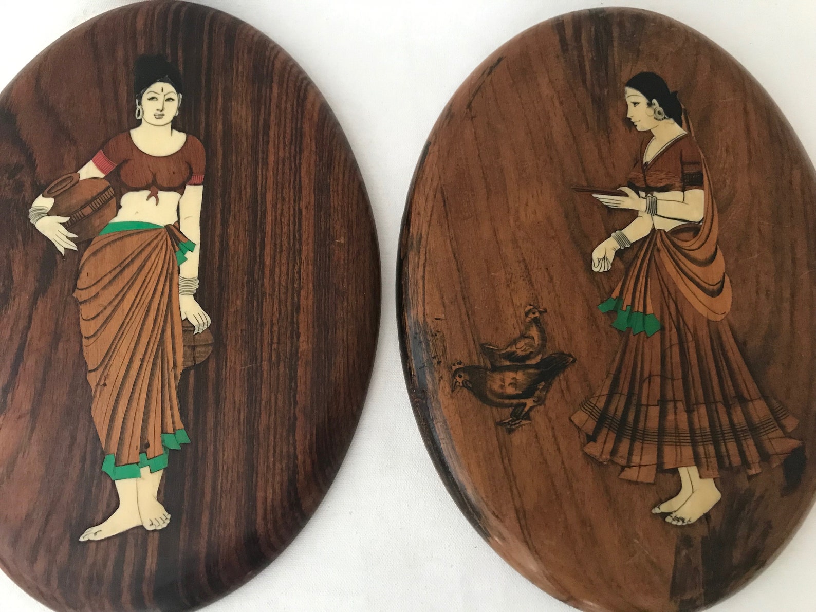 Pair Vintage Mid Century Indian Wood Marquetry Inlay Rosewood - Etsy