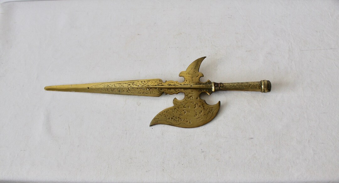 Vintage Ornate Brass Finish Decorative Gothic Halberd Spear Axe Hook ...