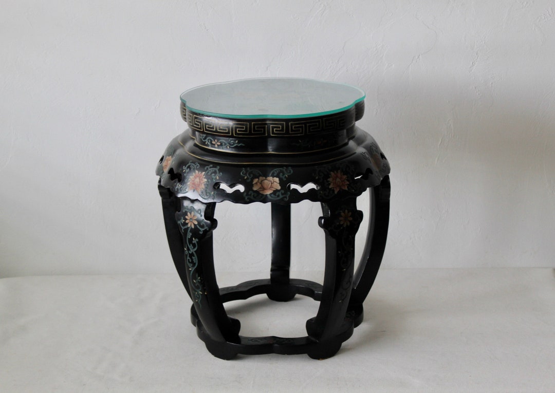 Chinese Black Lacquered Chinoiserie Decorative Garden Stool Side Table ...