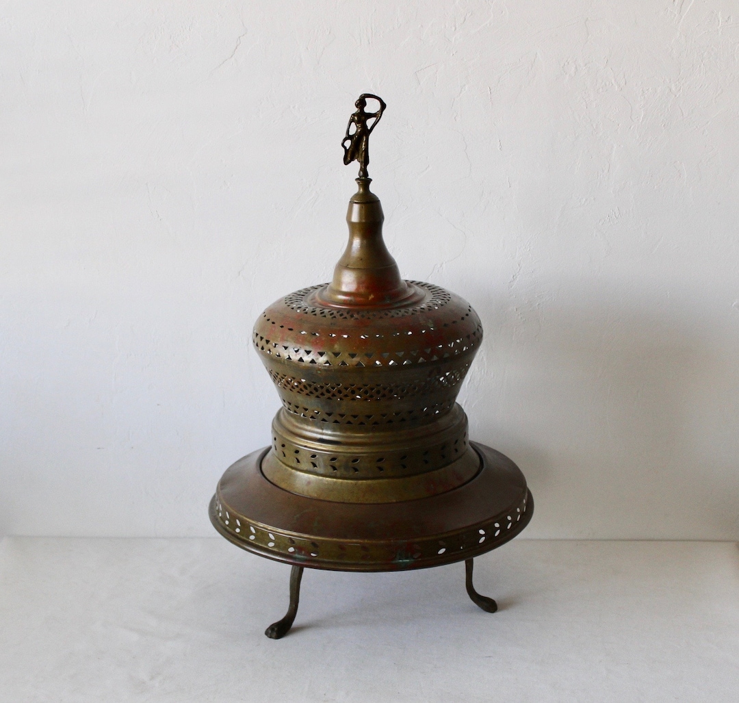 Large Ornate Footed Brass Copper Brazier Heater Fire Pit Incense ...