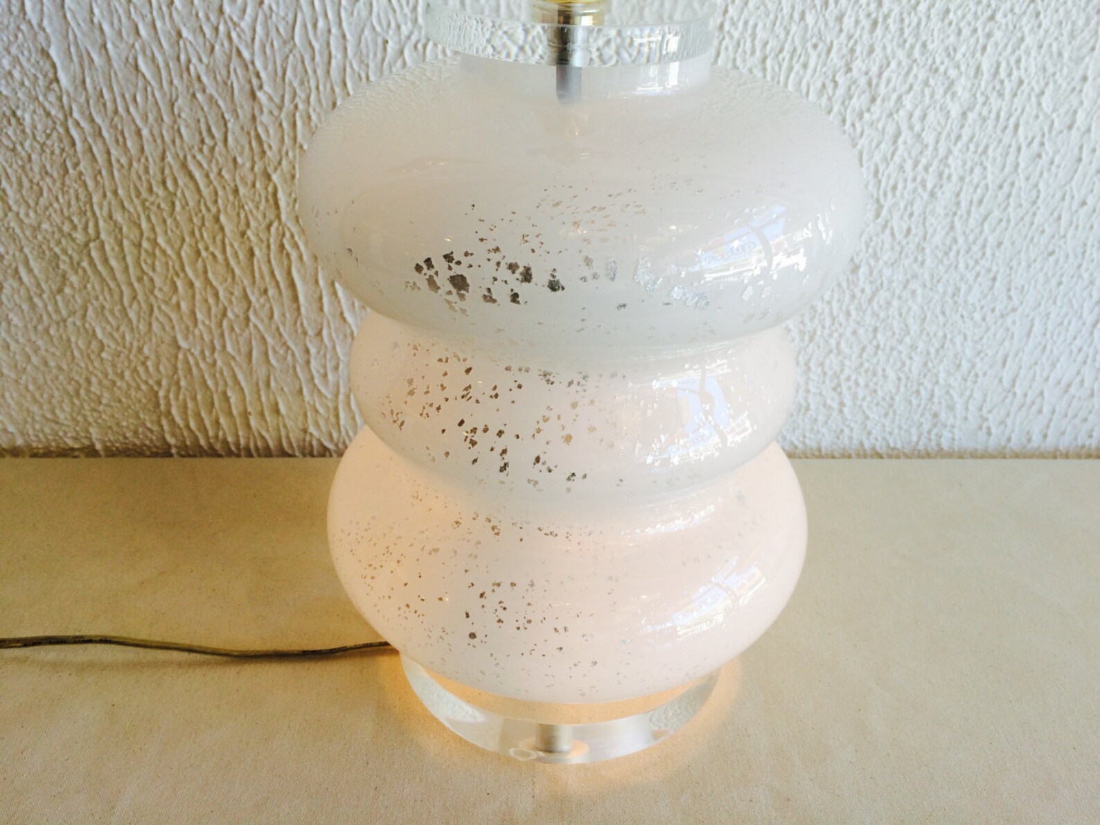 Bauer Lamp Company Murano Style Silver Flecked White Glass - Etsy