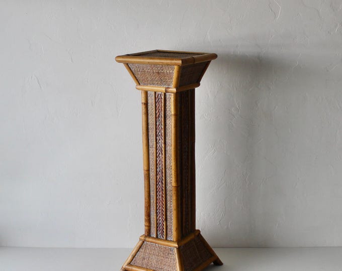 Vintage Bamboo Rattan Pedestal Column Plant Stand - Etsy