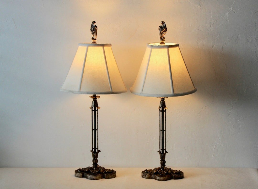Vintage Mid Century Cast Iron Base Ornate Buffet Table Lamps-a Pair - Etsy