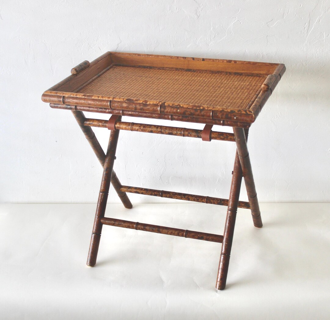 Ralph Lauren Style Faux "tortoise" Bamboo Cane Foldable Butler Serving ...