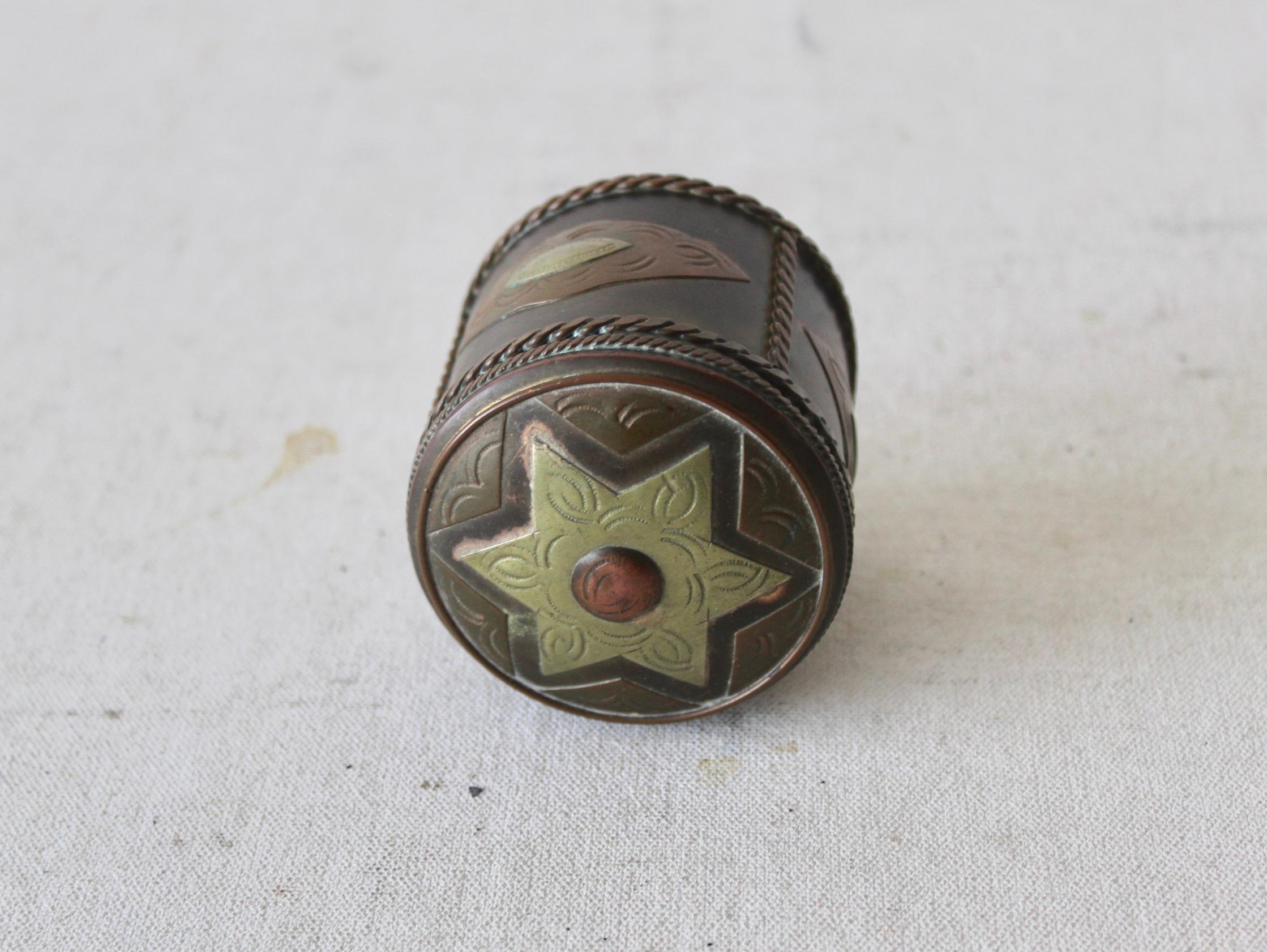 Vintage Spanish Style Cylindrical Brass Copper White Metal Lidded ...