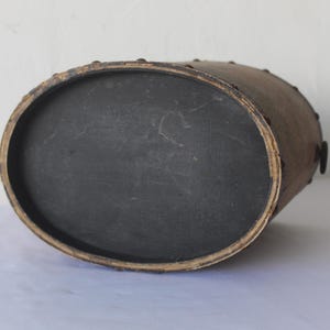 Vintage Faux Leather World Map Nailhead Oval Wastebasket Hoop Handles ...