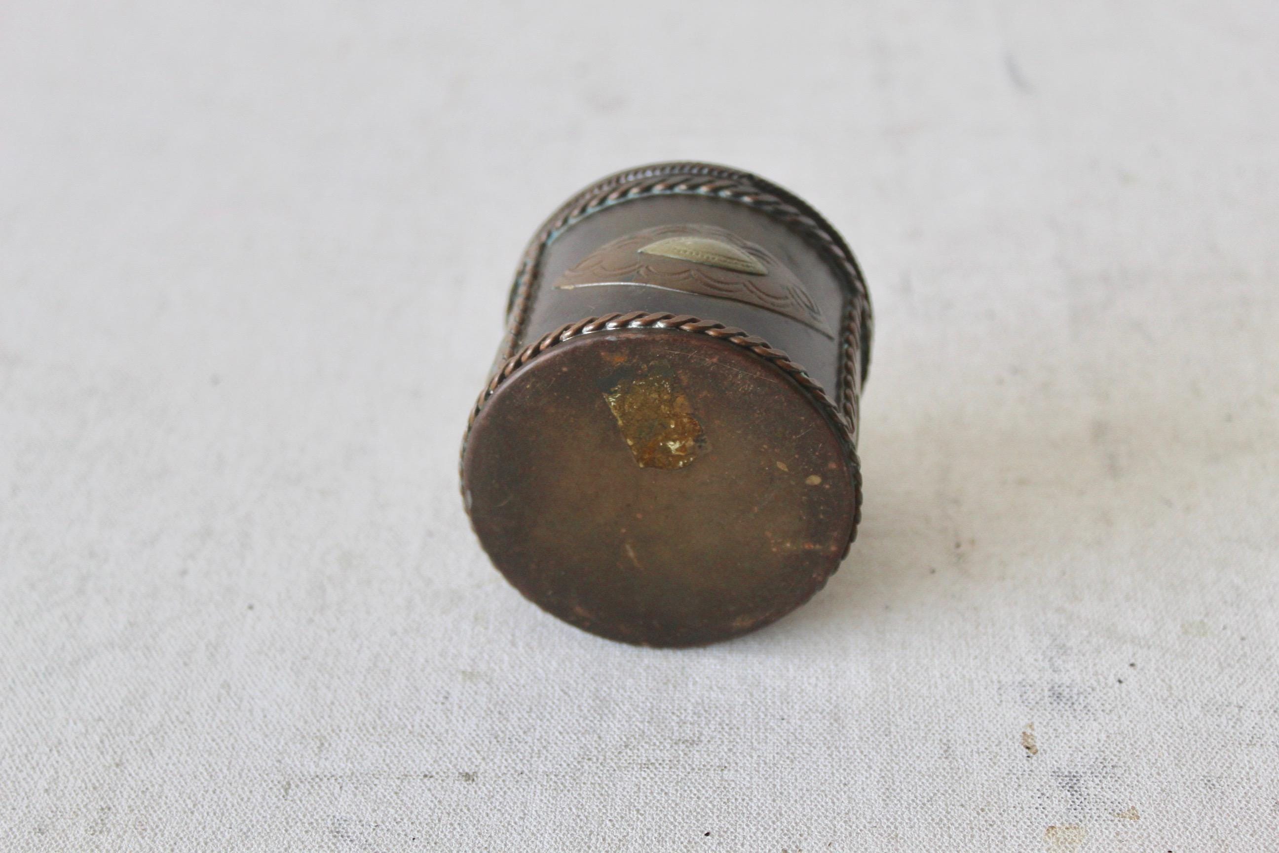 Vintage Spanish Style Cylindrical Brass Copper White Metal Lidded ...