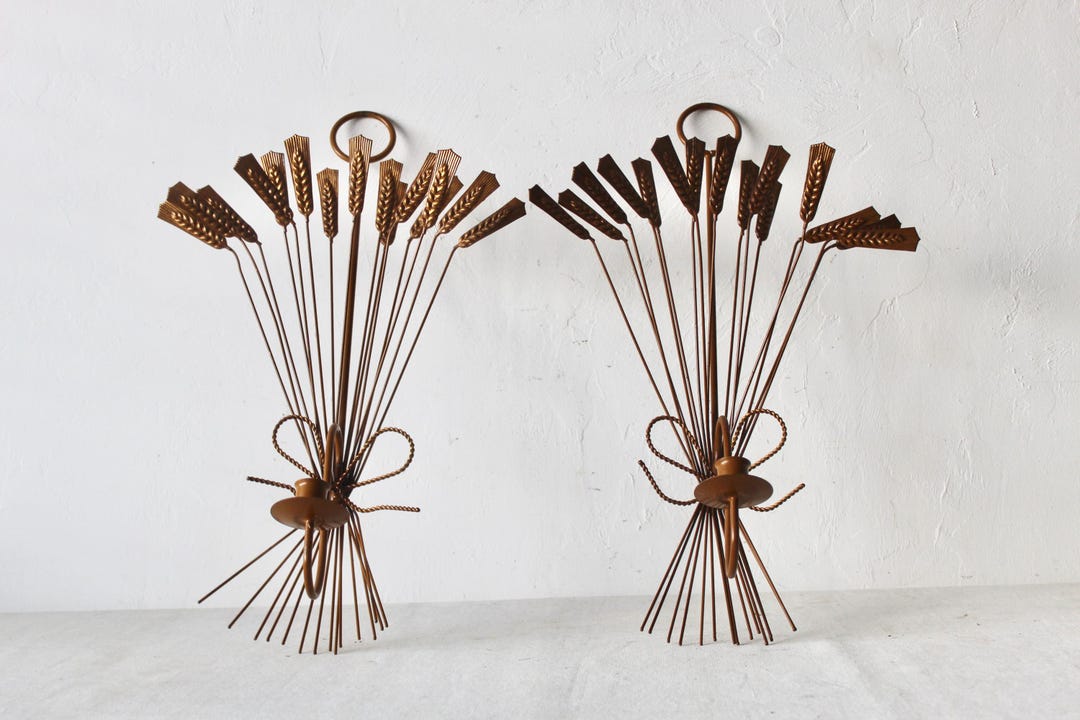 Italian Style Sheaves of Wheat Mid-century Sculptural Wall Mount Candle ...