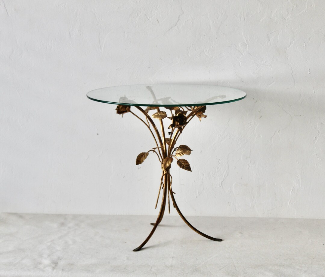 Vintage Italian Gilt Metal Flower Side Table - Etsy
