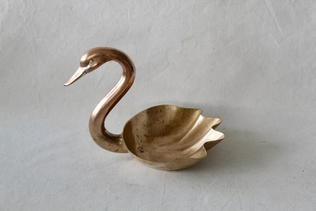 Large Vintage Mid Century Brass Swan Coin Key Dish Tray Planter - Etsy