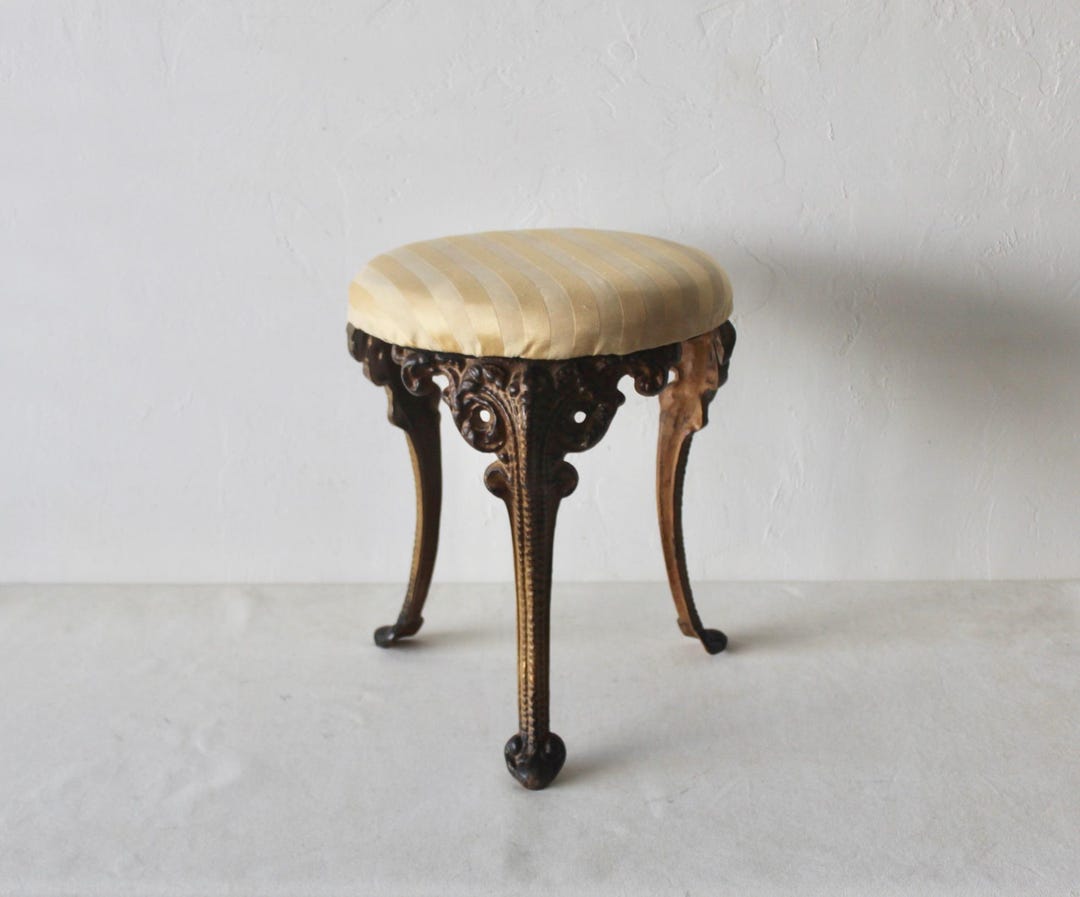 Victorian Style Cast Iron Ornate Upholstered Stool Vintage Mid-century ...