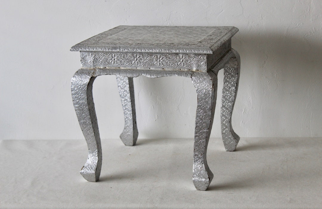 Hand Crafted Vintage Anglo-indian Silver Clad Side Low Table - Etsy