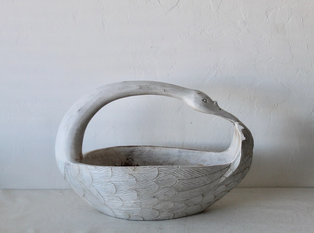 Large Hand Carved Wood Swan Basket White Finish Vintage Mid-century - Etsy