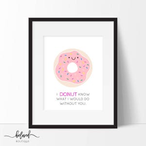 Pink Donut Print, Nursery Decor, Playroom Print, Happy Donut, Donut Art ...