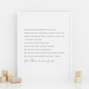 Be the Nice Kid Print, Be the Nice Kid Printable, Be the Nice Kid ...