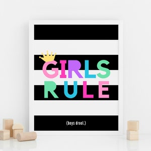 Girls Rule, Modern Nursery, Girls Rule Print, Girls Room Decor, Kids ...