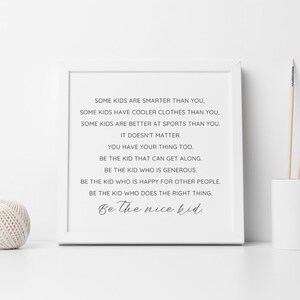 Be the Nice Kid Print, Be the Nice Kid Printable, Be the Nice Kid ...