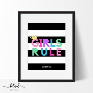 Girls Rule, Modern Nursery, Girls Rule Print, Girls Room Decor, Kids ...