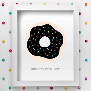 Donut Print, Donut Worry Be Happy, Monochrome Donut, Donut Wall Art ...