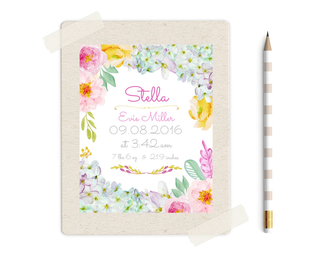 Birth Announcement Wall Art, Girls Birth Stats Print, Custom Baby Gift ...