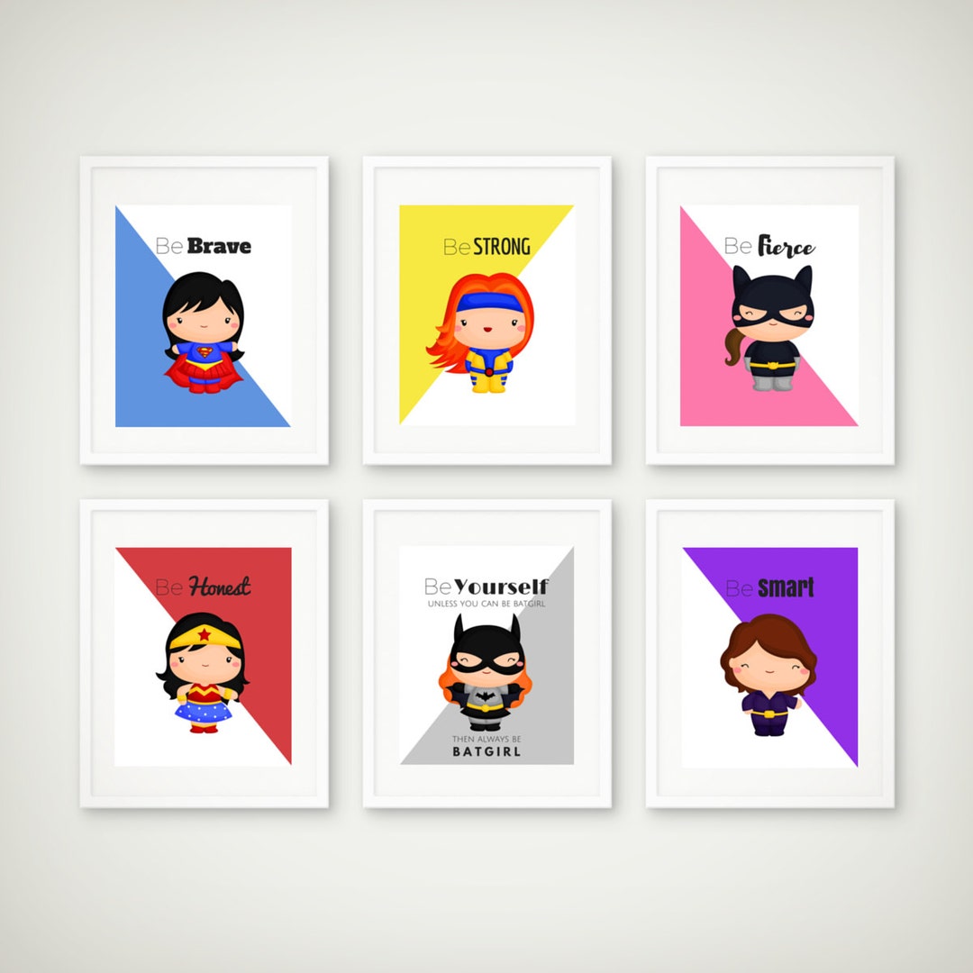 Superhero Print Set, Superhero Wall Art, Girls Room, Superhero Art ...
