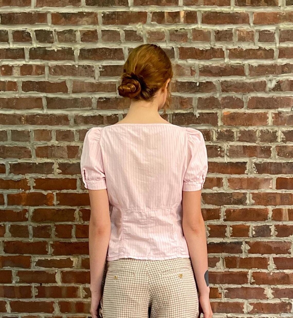 Miu Miu Spring 2002 Y2K Puff Sleeve Deep Sweetheart Neckline Pink Shirt ...