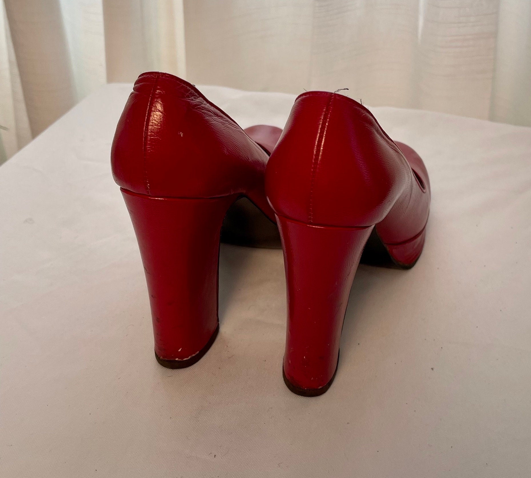 1970s Original Red Vintage Platform Leather Pumps - Etsy