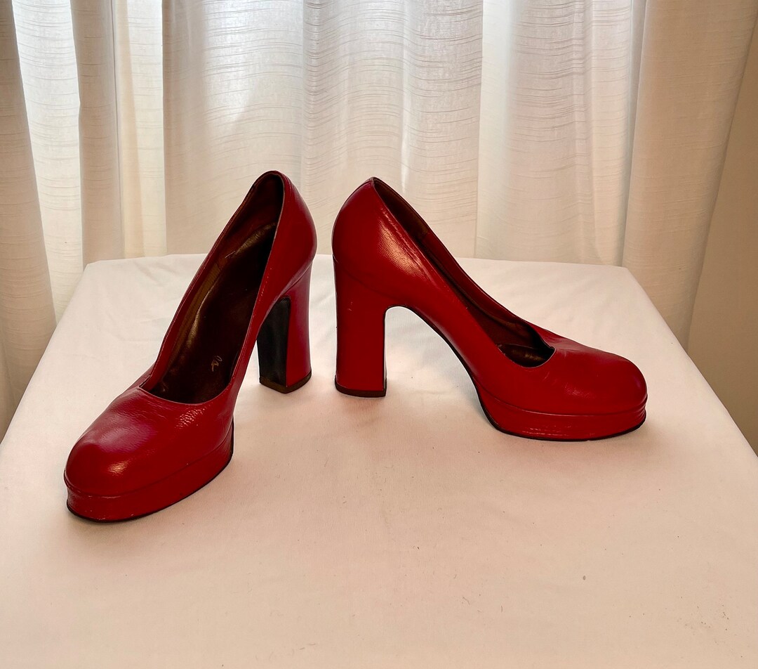 1970s Original Red Vintage Platform Leather Pumps - Etsy