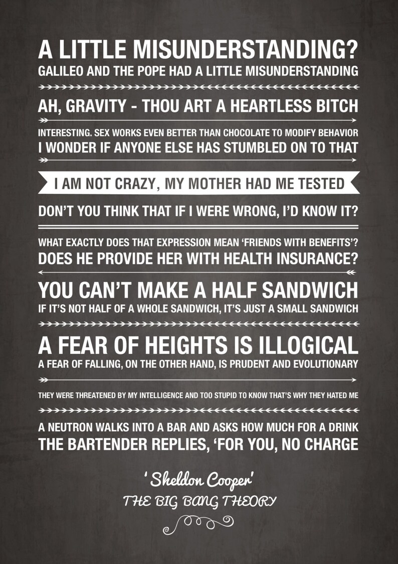 Sheldon Cooper Quotes Jpeg A4 Letter 8x10 INSTANT | Etsy