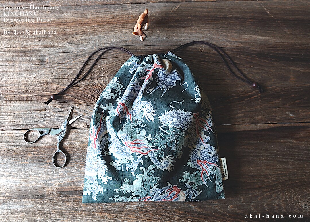 Wagara Dragon Kinchaku Bag: Japanese Drawstring Purse - Etsy Canada