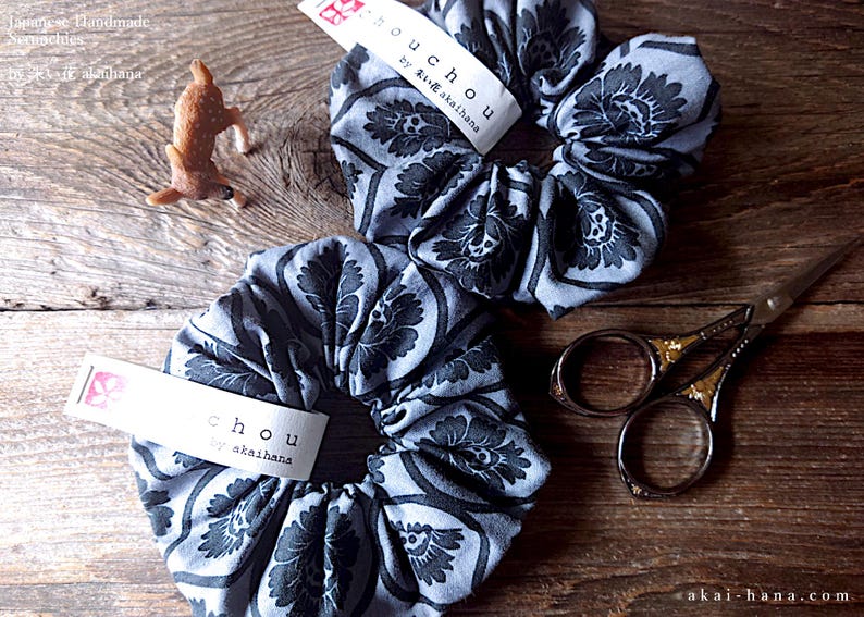 Cotton Print Fabric Chouchou/scrunchies, Gray Floral, 100% Cotton - Etsy