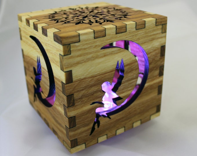 4" Pixie Moon Shadow Box . Reclaimed Urban Wood . Night Light . Eco ...