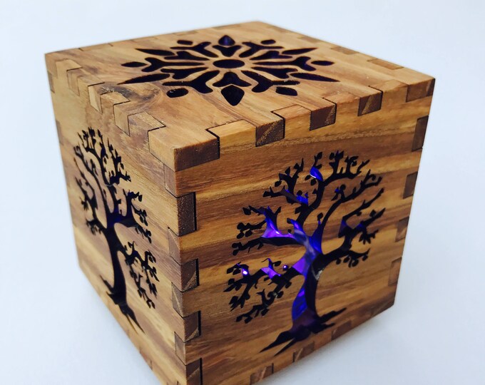 4" Tree of Life Shadow Box . Reclaimed Urban Wood . Night Light . Eco ...
