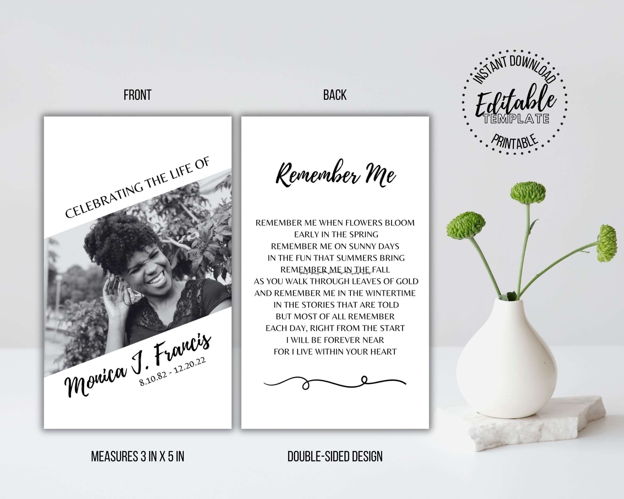 Editable Prayer Card Template for Memorial Custom Prayer Card - Etsy