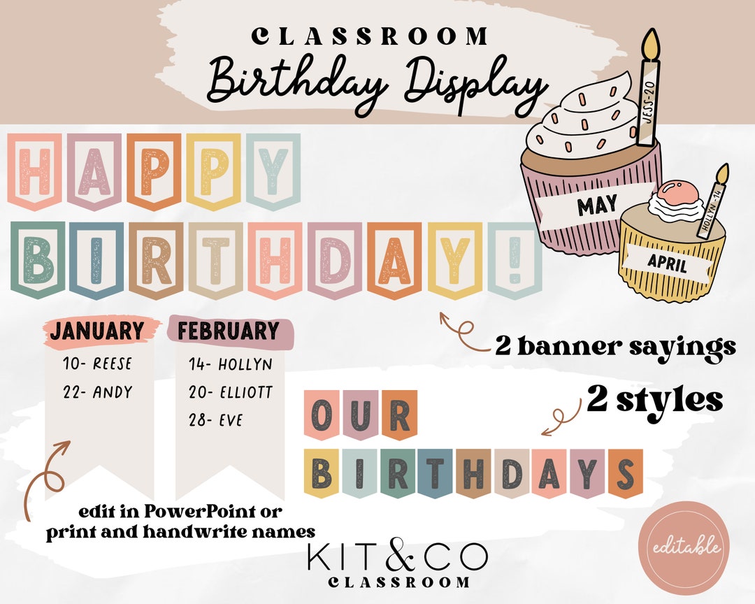 Neutral Boho Classroom Birthday Display: Printable Banners (PDF ...