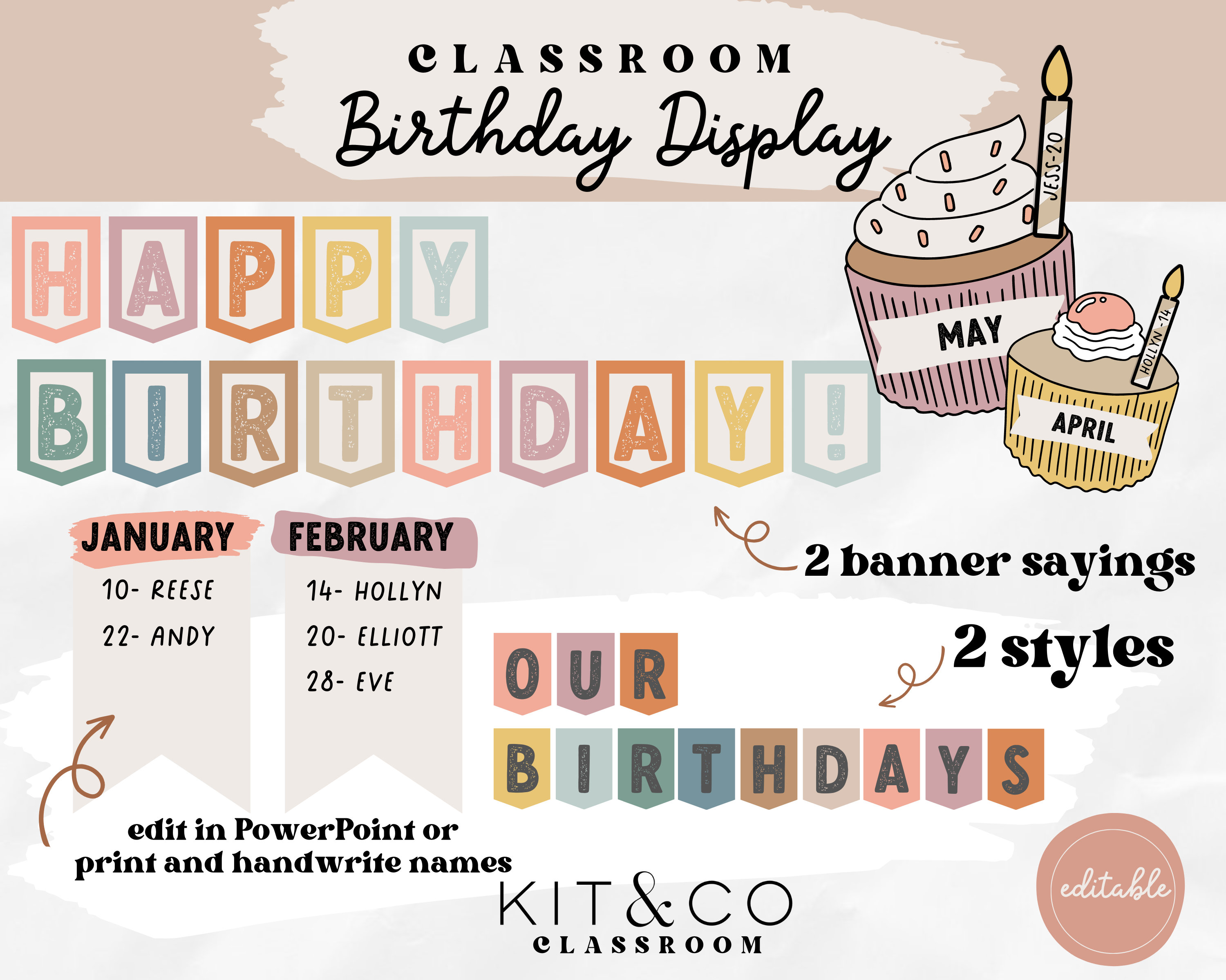 Neutral Boho Classroom Birthday Display: Printable Banners (PDF ...
