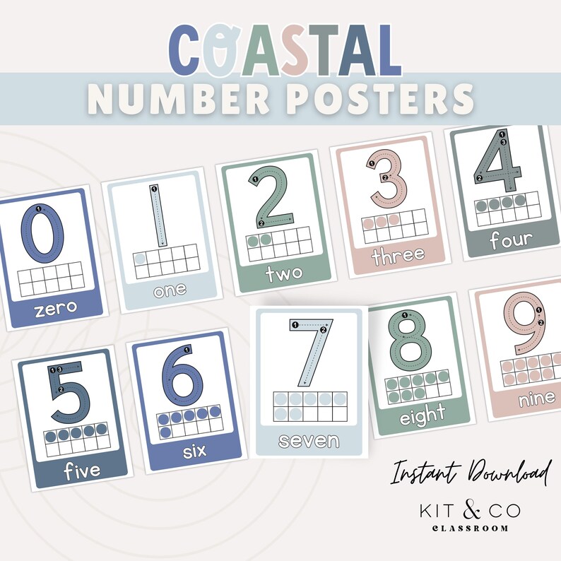 Coastal Number Posters 0-20: Ten Frames & Tracing (PDF Download) - Etsy