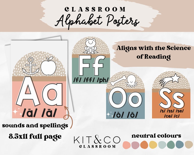 Neutral Boho Alphabet Posters: Classroom Homeschool Decor (PDF) - Etsy