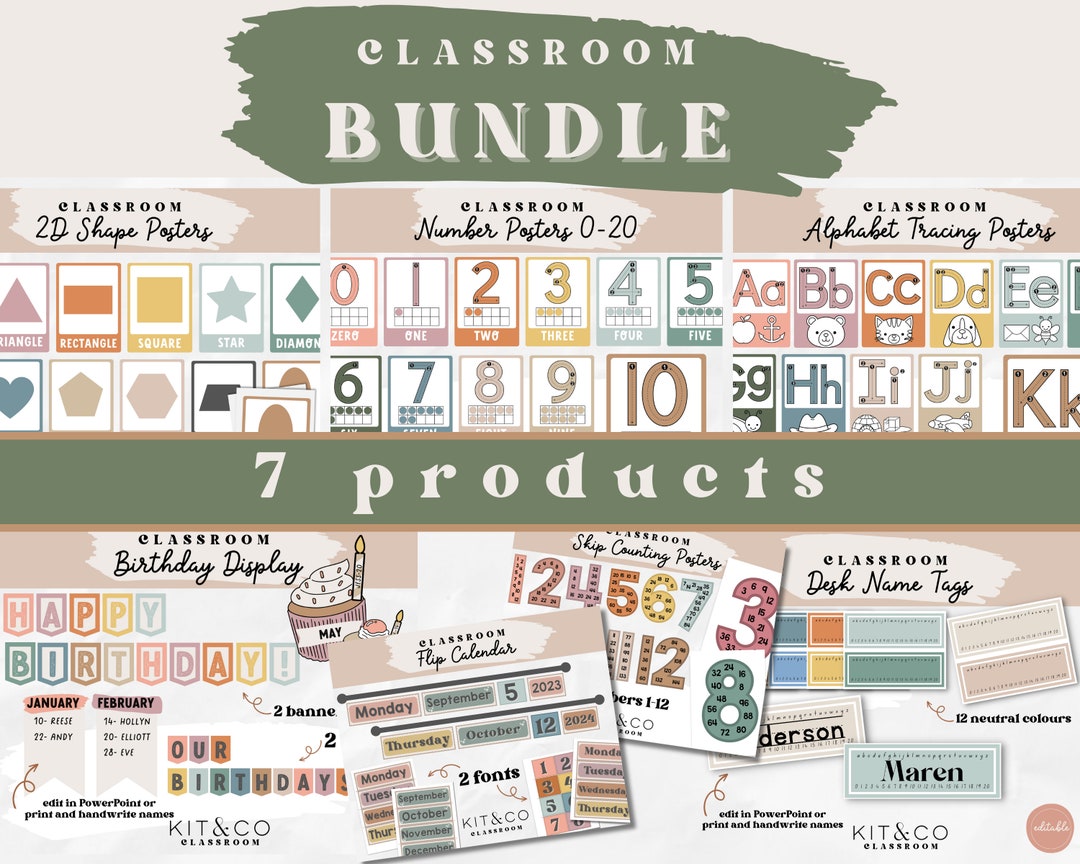 Modern Boho Classroom Decor Bundle: Posters, Calendar, Numbers (digital ...