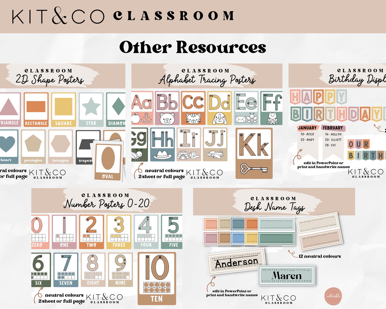 Neutral Classroom Desk Name Tags: Boho Decor (PDF & PPT) - Etsy